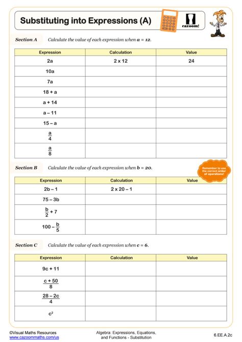Substituting Into Expressions A Worksheet Fun And Engaging 6th Grade Pdf Worksheets