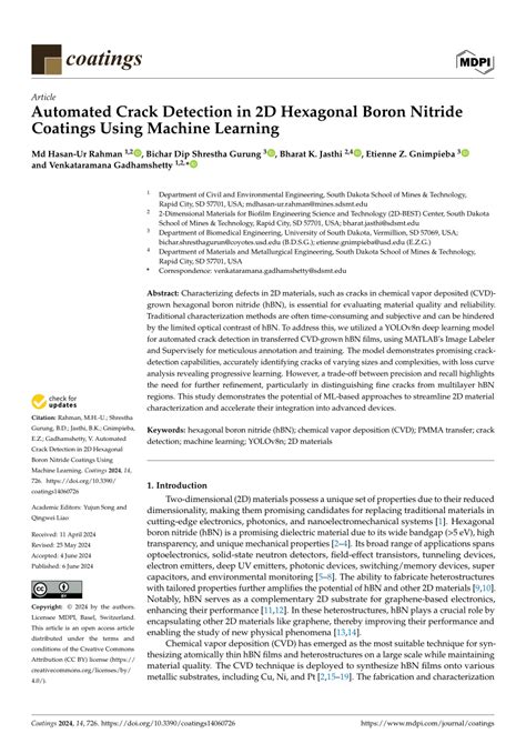Pdf Automated Crack Detection In 2d Hexagonal Boron Nitride Coatings Using Machine Learning