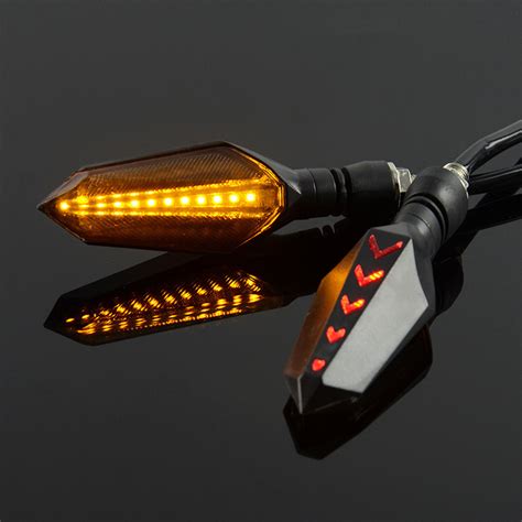 12v Motorcycle Motorbike Handlebar Lamp 12 Led Double Color Flow Type Sequential Indicators Turn