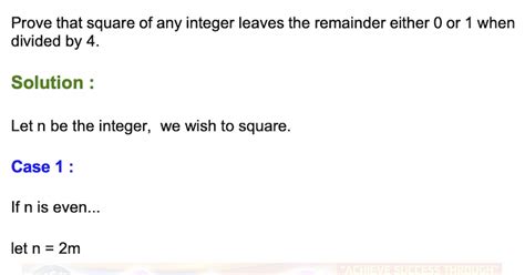 OMTEX CLASSES Prove That Square Of Any Integer Leaves The Remainder Either Or When Divided
