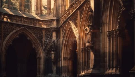 Gothic Abbey Illuminated At Night A Marvel Generated By Ai Stock