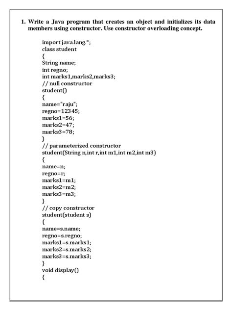 Write A Java Program That Creates An Object And Initializes Its Data