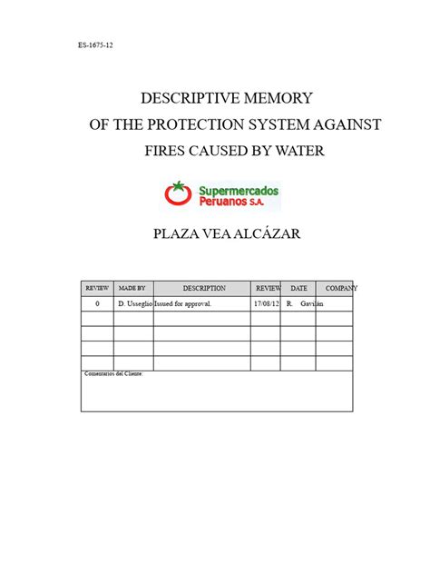 Descriptive Memorandum Of The Water Fire Protection System Pdf Pipe