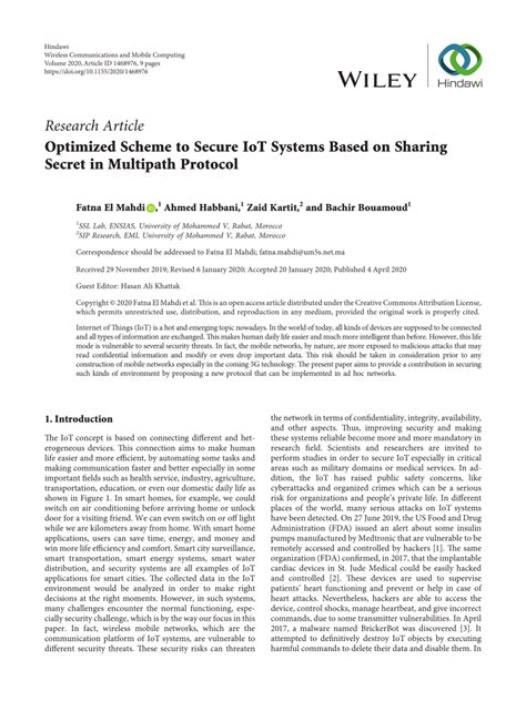 Pdf Optimized Scheme To Secure Iot Systems Based On Sharing Secret In