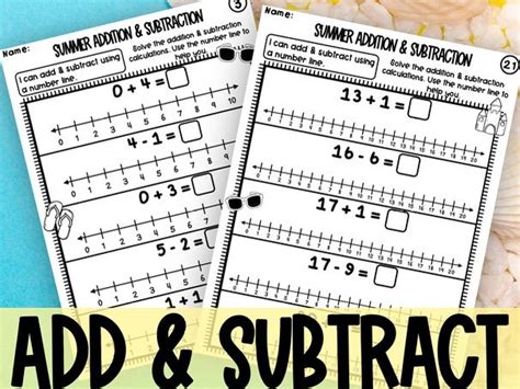 Summer Addition Subtraction To 20 Practise Worksheets On Number Line Activities Ks1 Year 1 Year