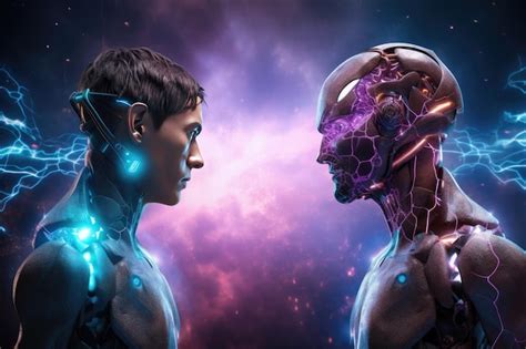 Premium AI Image Confrontation The Battle Of The Chatbot Of Artificial Intelligence And Man
