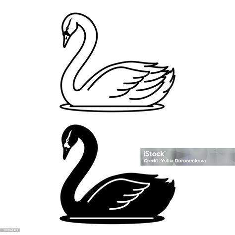 백조 아이콘 흑인과 백인 벡터 일러스트 레이 션 아름 다운 물새 농업 농업 색칠 공부 책 디자인용 가축 개념 가축에 대한 스톡 벡터 아트 및 기타 이미지 Istock