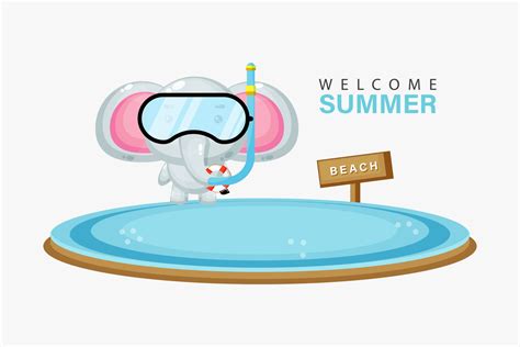 Cute Elephant Swimming On The Beach With Summer Greetings 2745909