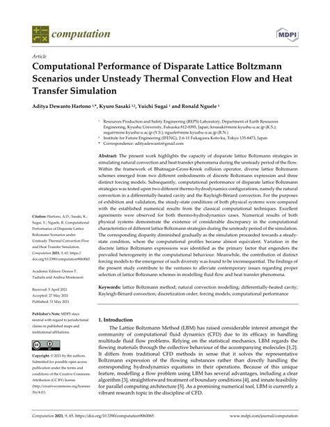 Pdf Computational Performance Of Disparate Lattice Boltzmann Scenarios Under Unsteady Thermal