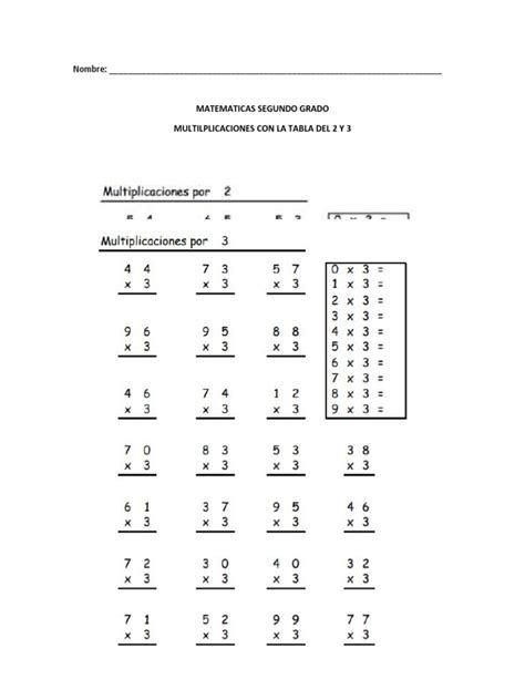 Matematicas Segundo Grado Multiplicaciones 2 Y 3 Pdf