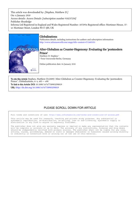 Pdf Alter Globalism As Counter Hegemony Evaluating The ‘postmodern