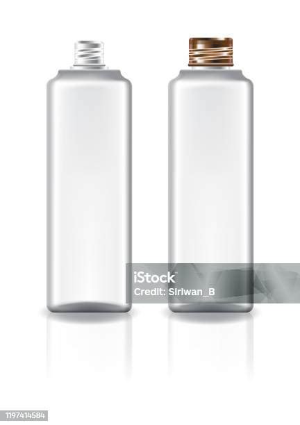 아름다움이나 건강한 제품을 위한 구리 나사 뚜껑이 있는 백색 정사각형 화장품 병 반사 그림자가있는 흰색 배경에 격리되었습니다 패키지 설계에 사용할 준비가 되었습니다 벡터