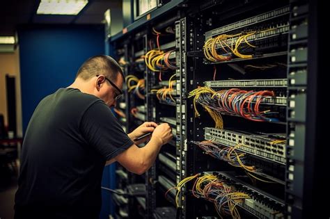 Premium Photo Technician Installing A Network Switch