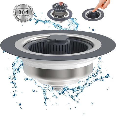 Kitchen Sink Drain Strainer Stopper 304 Stainless Steel 3 In 1 Sink