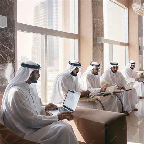 Premium Photo Collaborative Efficiency Saudi Men Embrace Tradition While Excelling In Modern