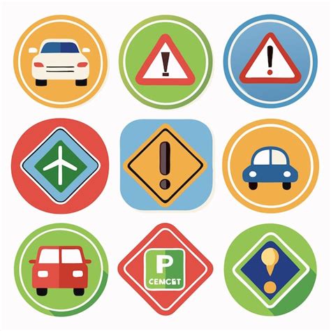 Raffic Signs Vector Set In Flat Design Road Safety Driving Lesson
