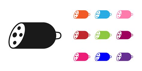 흰색 배경에 고립 된 검은 살라미 소시지 아이콘 고기 델리카트슨 제품 다채로운 아이콘을 설정합니다 벡터 고기에 대한 스톡 벡터 아트 및 기타 이미지 Istock