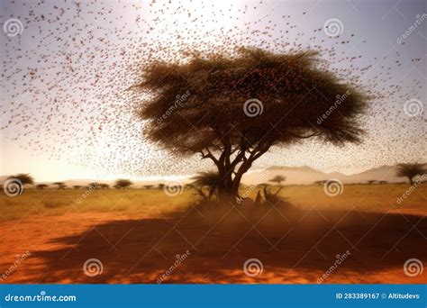 Locust Swarm Creating A Shadow On The African Terrain Stock Illustration Illustration Of