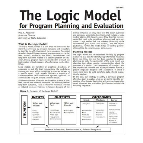 Logic Model Templates Free Word PDF Documents