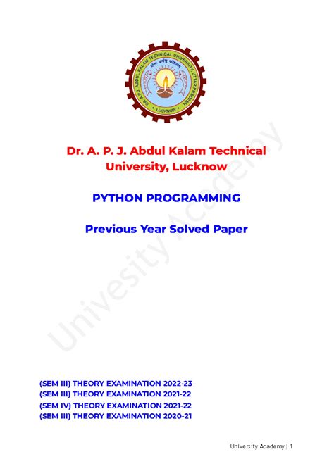 Python Programming Previous Year Solved Paperaktu Univesity Academy