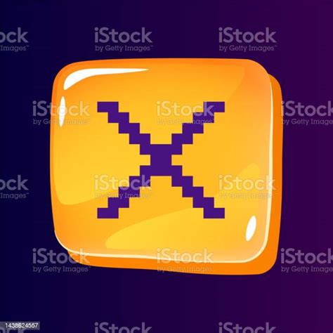 multiplication sign glossy ui button with pixelated color icon stock