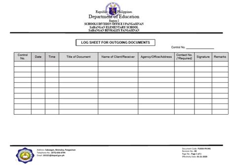 Log Sheets For Incoming Documents Pdf