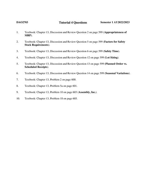 Tutorial 4 Questions Dao2703 Tutorial 4 Questions Semester 1 Ay2022 Textbook Chapter 13