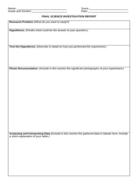 Final Science Investigation Report Pdf