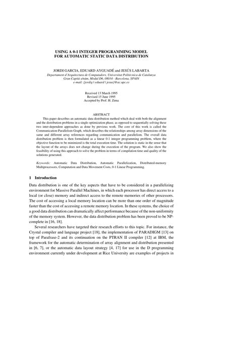 Pdf Using A 0 1 Integer Programming Model For Automatic Static Data
