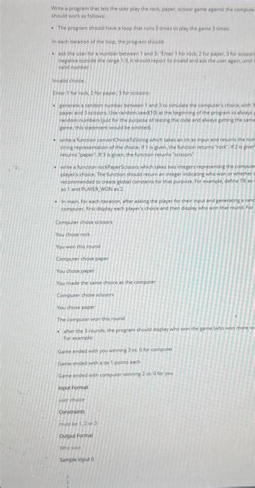 Solved Write A Program That Lets The Cuser Piay The Rock