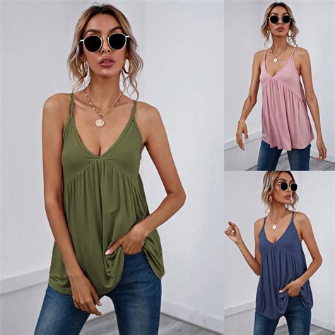 V Neck Sleeveless Halter Top2022 时尚v领无袖露背吊带百搭上衣虎窝淘