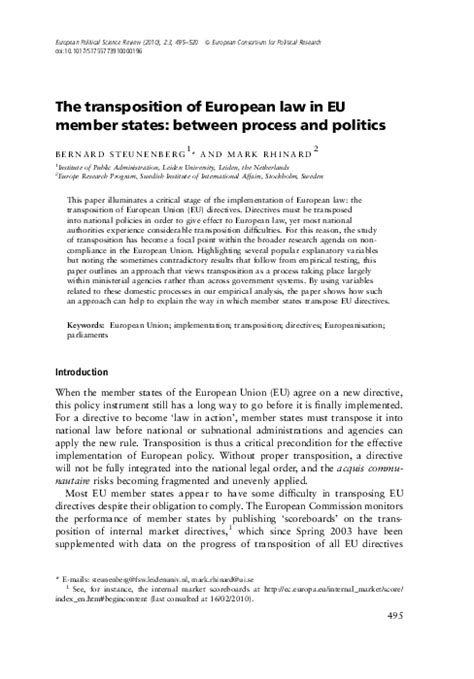 Pdf The Transposition Of European Law In Eu Member States Between