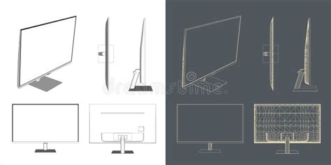 Computer Monitor Led Wire Frame Blueprint Concept For Gaming And Working Stock Illustration