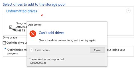 Storage Spaces Cant Add Drives Request Is Not Supported Error 0x00000032 Tech Journey