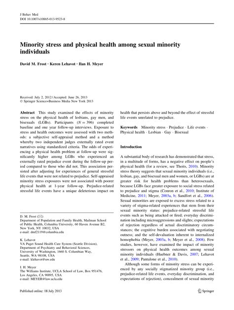 Pdf Minority Stress And Physical Health Among Sexual Minority Individuals