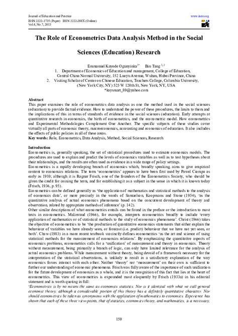 Pdf The Role Of Econometrics Data Analysis Method In The Social