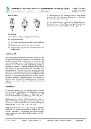 IRJET Hand Movement Recognition For A Speech Impaired Person PDF