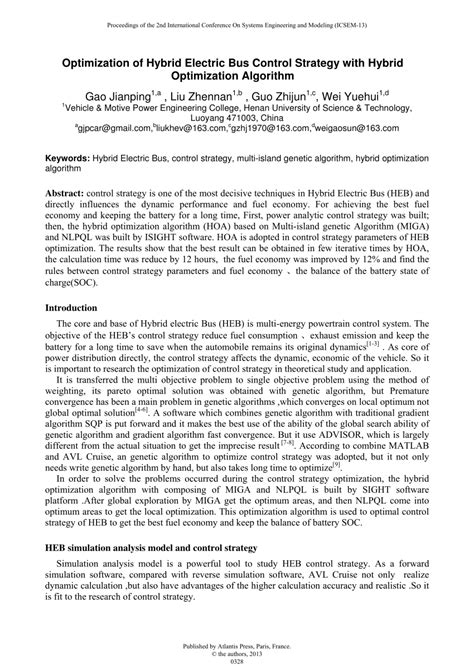 Pdf Optimization Of Hybrid Electric Bus Control Strategy With Hybrid Optimization Algorithm