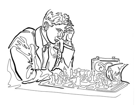 Bobby Fischer Drawn In A Single Continuous Line Ink On Paper 14 X 17