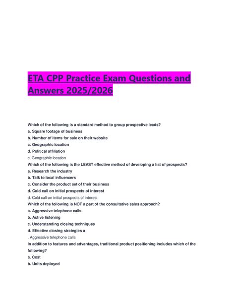 ETA CPP Practice Exam Questions And Answers Exams Business Administration Docsity