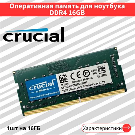 Модуль оперативной памяти Ddr4 16 ГБ 2666 МГц 1 2v Cl19 Sodimm16 ГБ Ct16g4sfd8266 16fh1