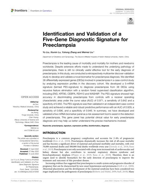 Pdf Identification And Validation Of A Five Gene Diagnostic Signature