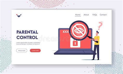 Tiny Male Character Browsing Or Searching Sensitive Adult Content Landing Page Template Man