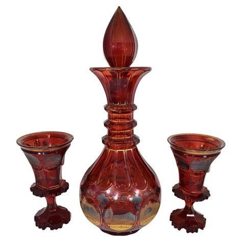 Antique Bohemian Ruby Red Cut Glass Set 19th Century For Sale At 1stdibs