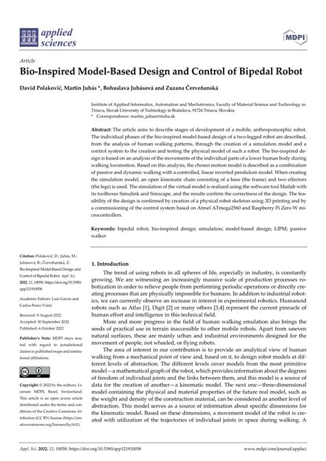 Pdf Bio Inspired Model Based Design And Control Of Bipedal Robot