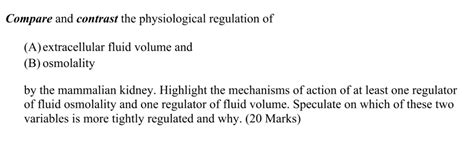 Compare And Contrast The Physiological Regulation Of A Extracellular Fluid Volume And B