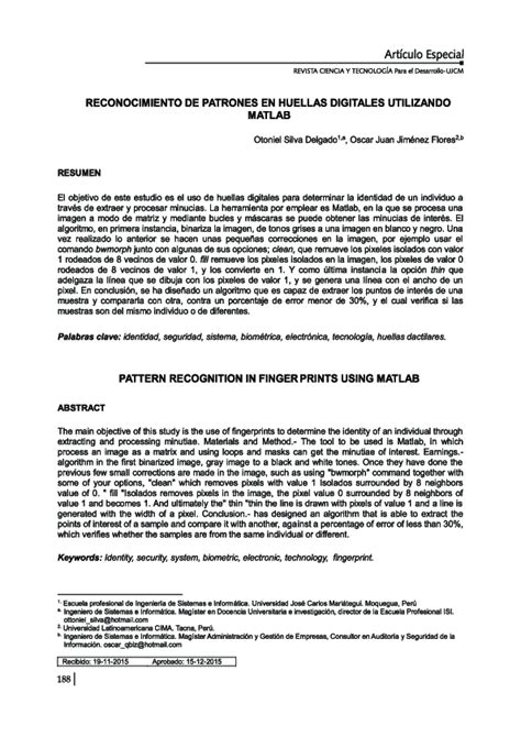 Pdf Reconocimiento De Patrones En Huellas Digitales Utilizando Matlab