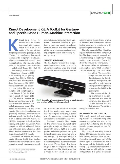 PDF Kinect Development Kit A Toolkit For Gesture And Speech Based Human Machine Interaction