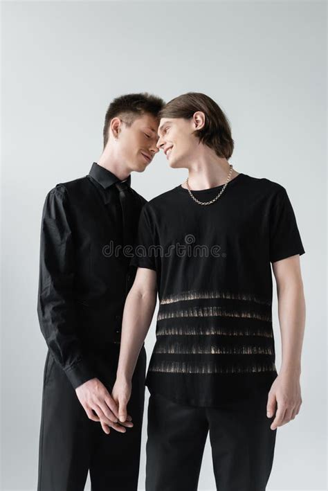 Positive Same Sex Couple Touching Hands Stock Image Image Of Cheerful