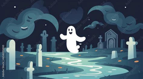 A Ghost Floating Through A Graveyard Leaving Behind A Trail Of